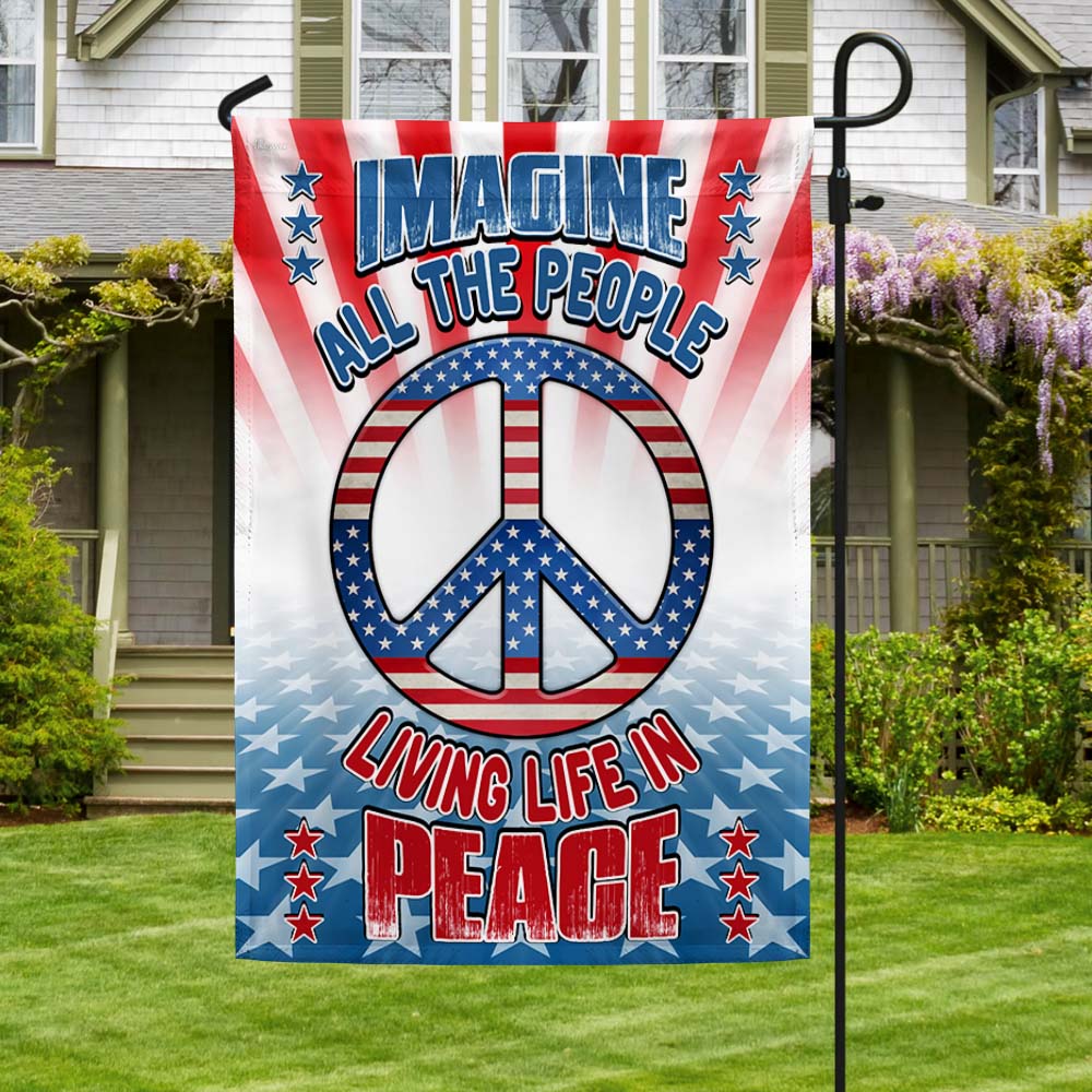 Hippie Peace Sign American Flag Imagine All The People Living Life In ...