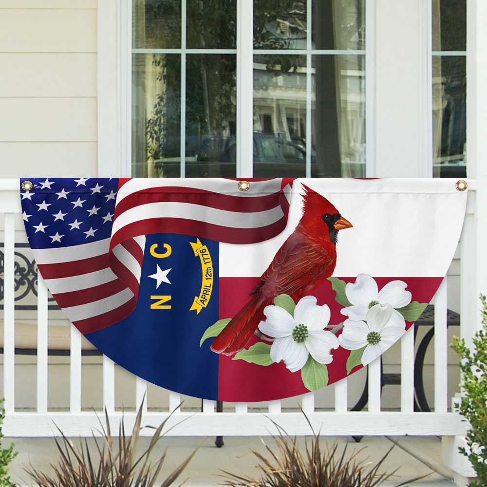 North Carolina State Cardinal and Dogwood Flower Non-Pleated Fan Flag ...