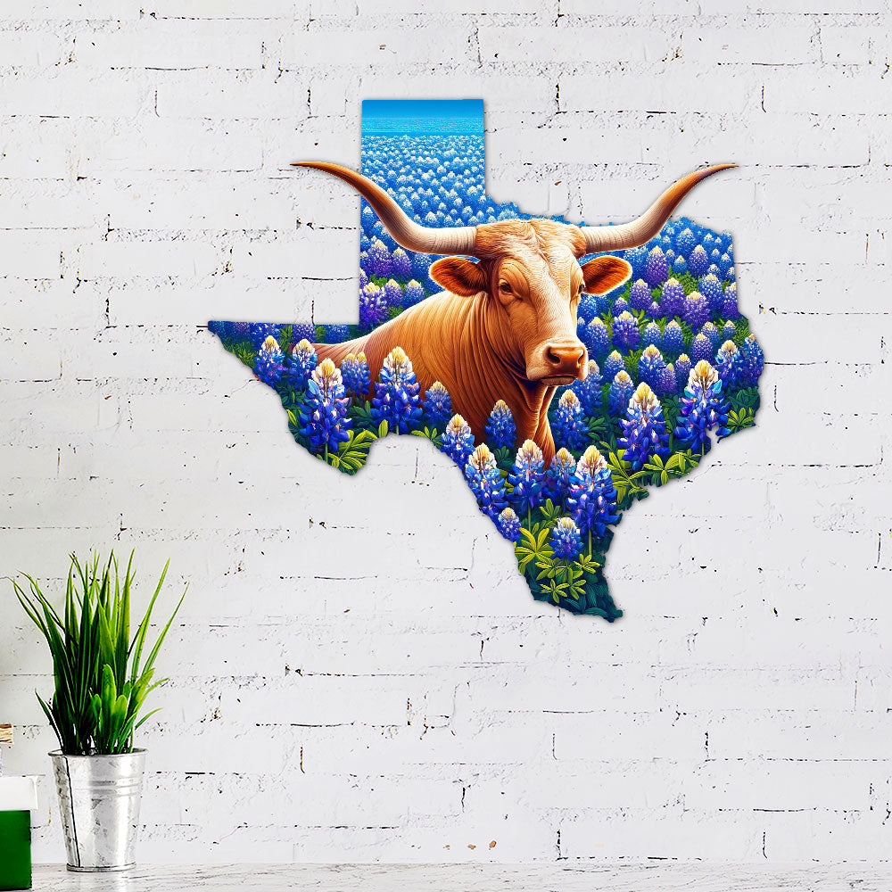 Texas Map Longhorn Cattle Bluebonnet Hanging Metal Sign TQN2849MS – Flagwix