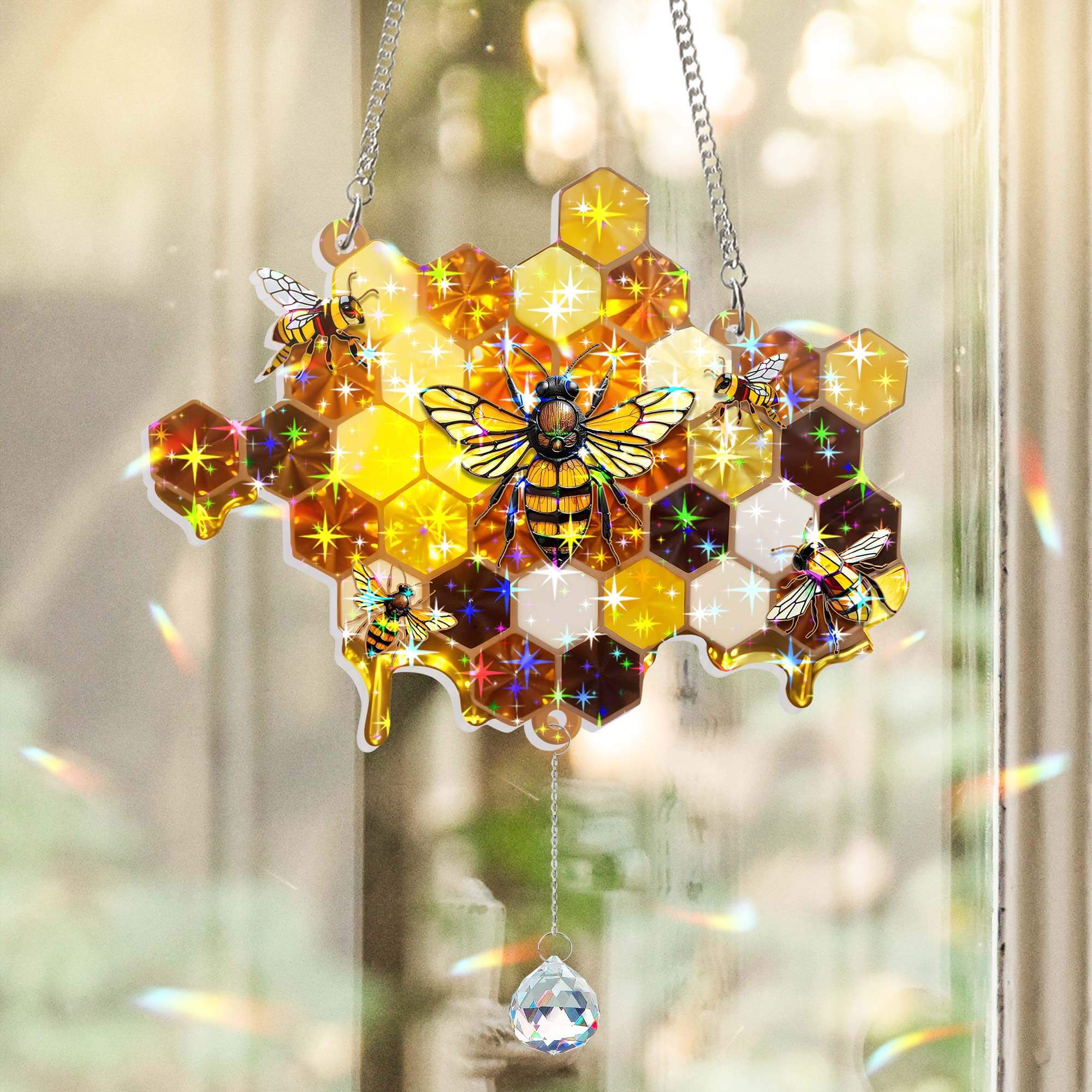 Bee Bumble Bee Honeycomb Hologram Window Hanging – Flagwix