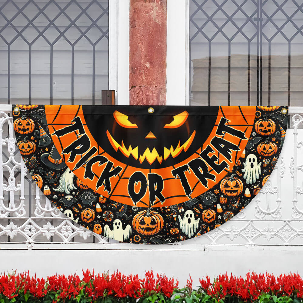 Scary Pumpkin Trick Or Treat Happy Halloween Non-Pleated Fan Flag TPT2 ...