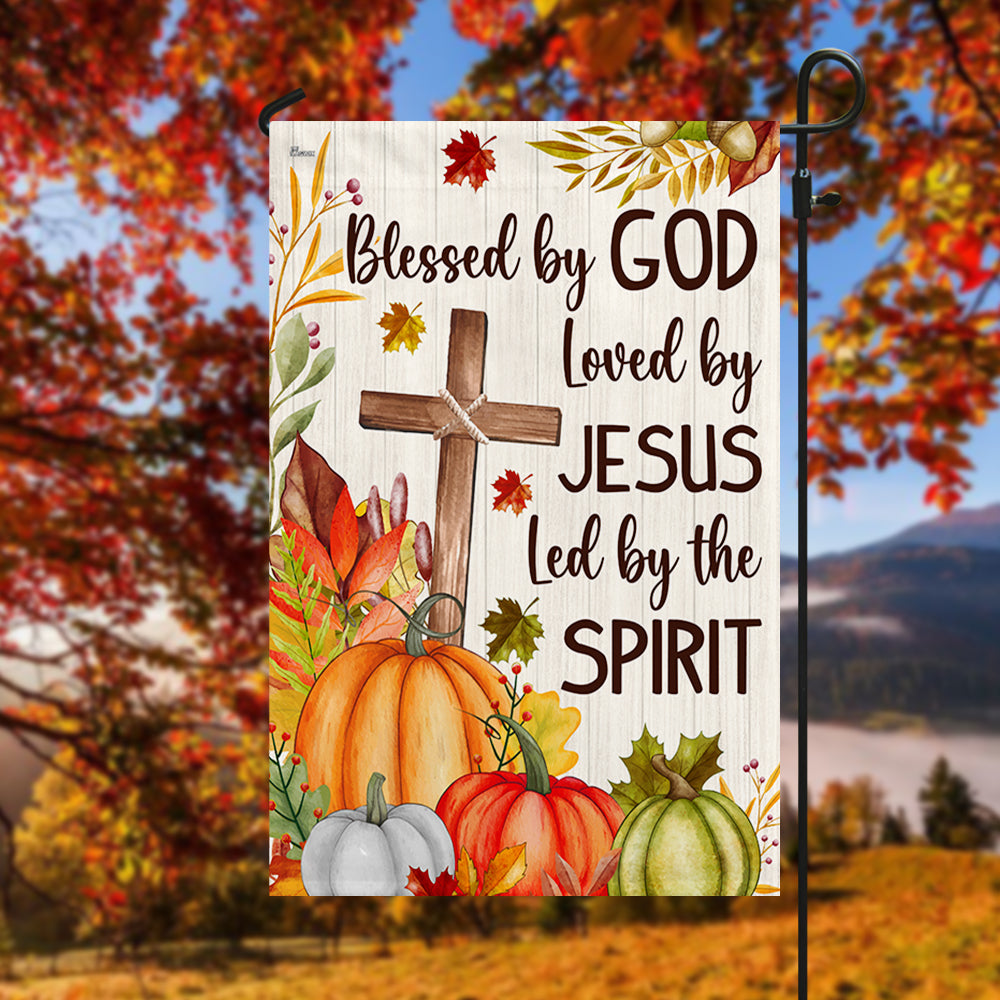 Fall Christian Cross Flag Blessed By God Loved By Jesus Led By The Spi ...