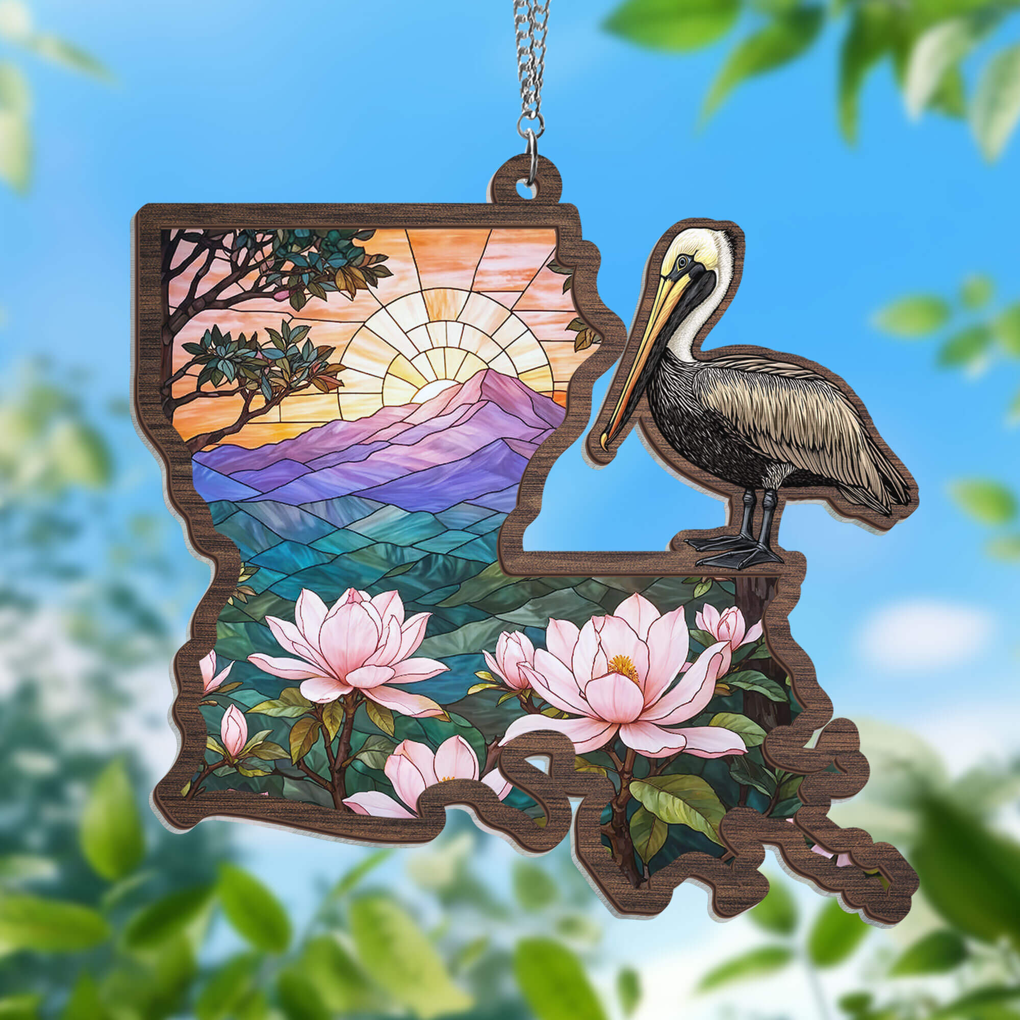 Louisiana State Brown Pelican Bird and Loon Magnolia Flower 2 Layered ...